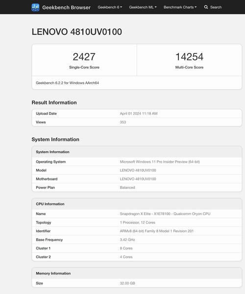 Lenovo Laptop mit Snapdragon X Elite X1E78100 in Benchmarks aufgetaucht ...