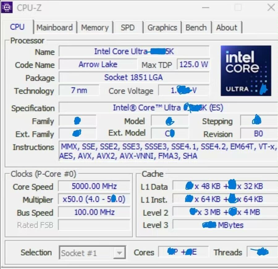 Intel Core Ultra 9 285K Arrow Lake S CPU Z Leak Enth llt Die